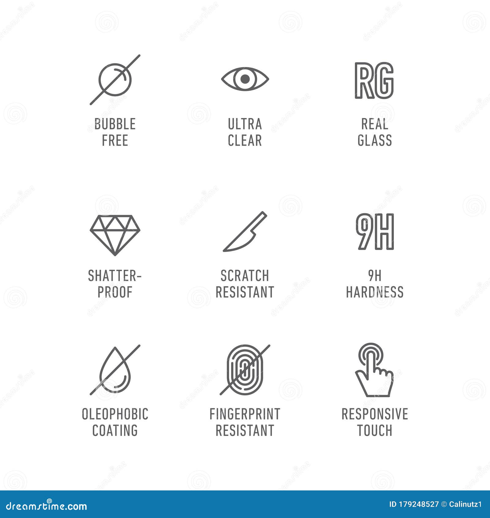 Smartphone Screen Protection Icon Set, Tempered Glass, Screen Stock ...