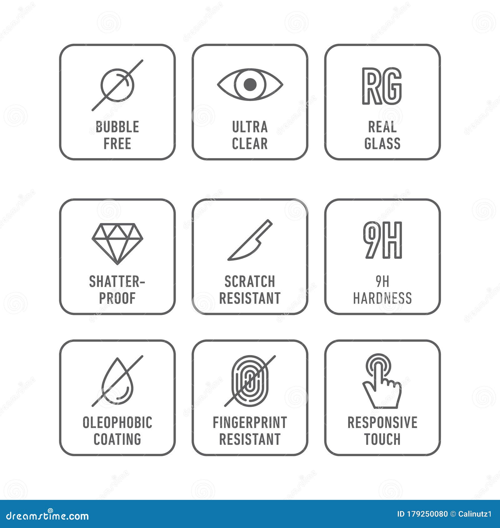Smartphone Screen Protection Icon Set, Tempered Glass, Screen Stock ...
