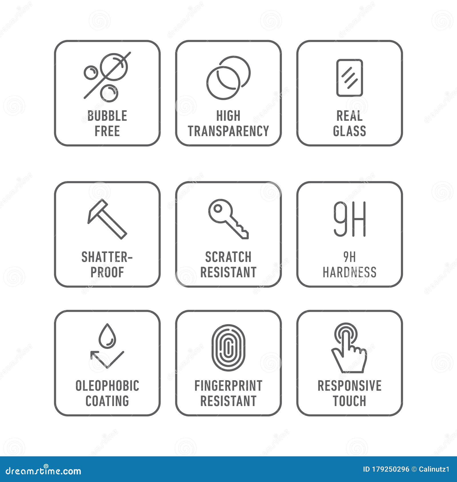 Smartphone Screen Protection Icon Set, Tempered Glass, Screen Stock ...