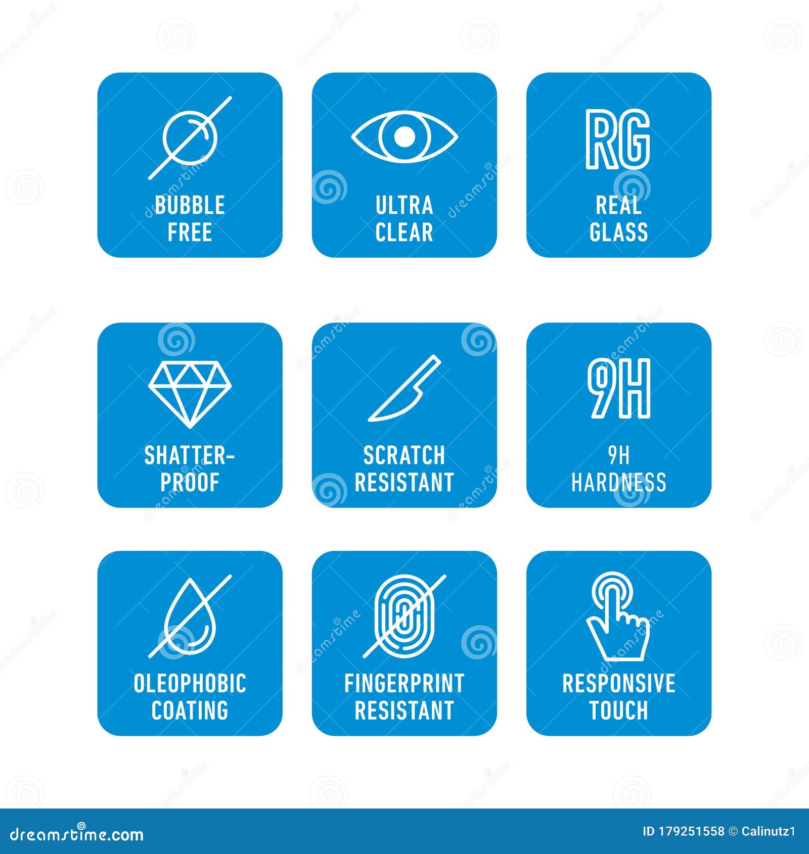 Smartphone Screen Protection Icon Set, Tempered Glass, Screen Stock ...