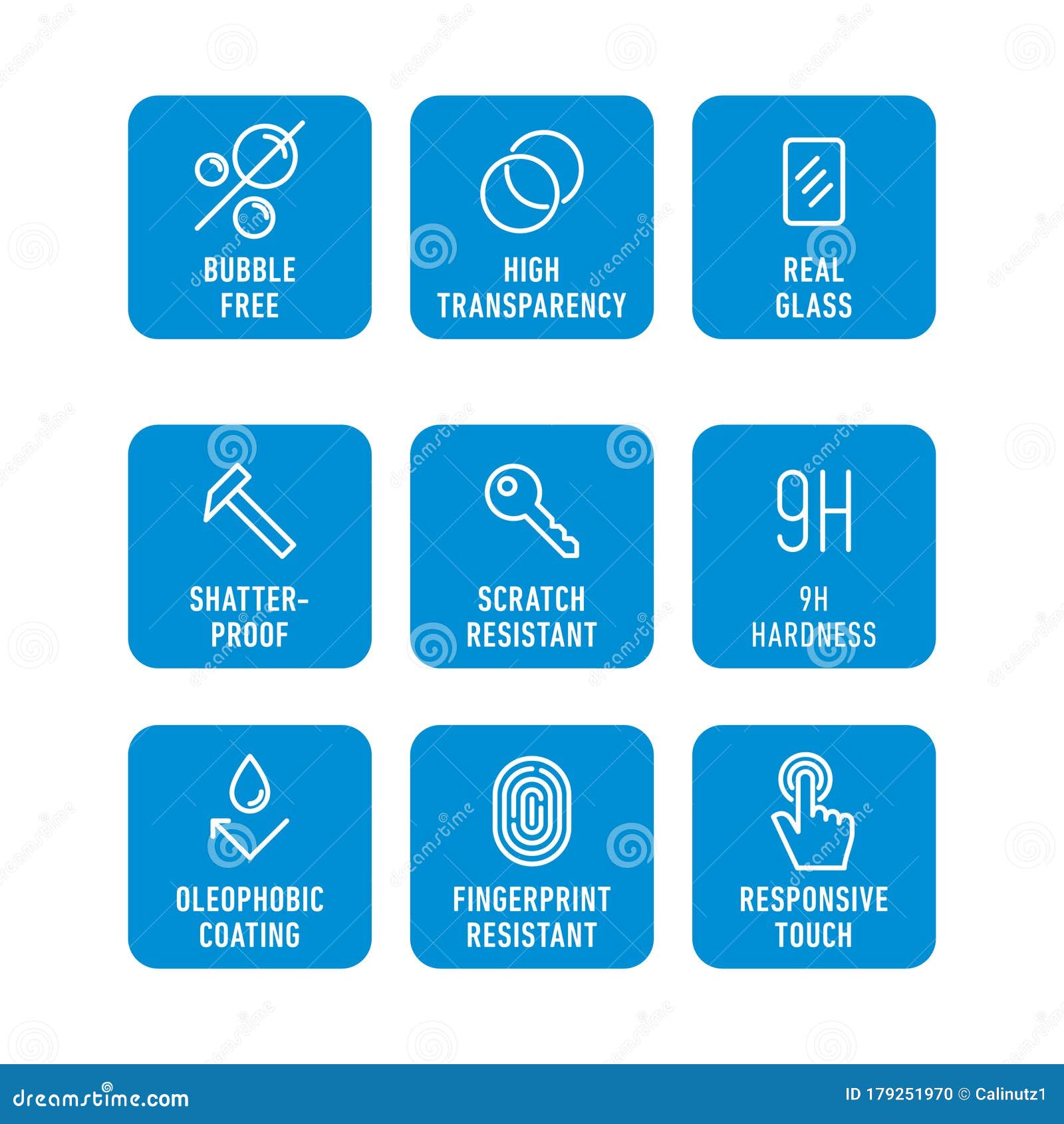 Smartphone Screen Protection Icon Set, Tempered Glass, Screen Stock ...