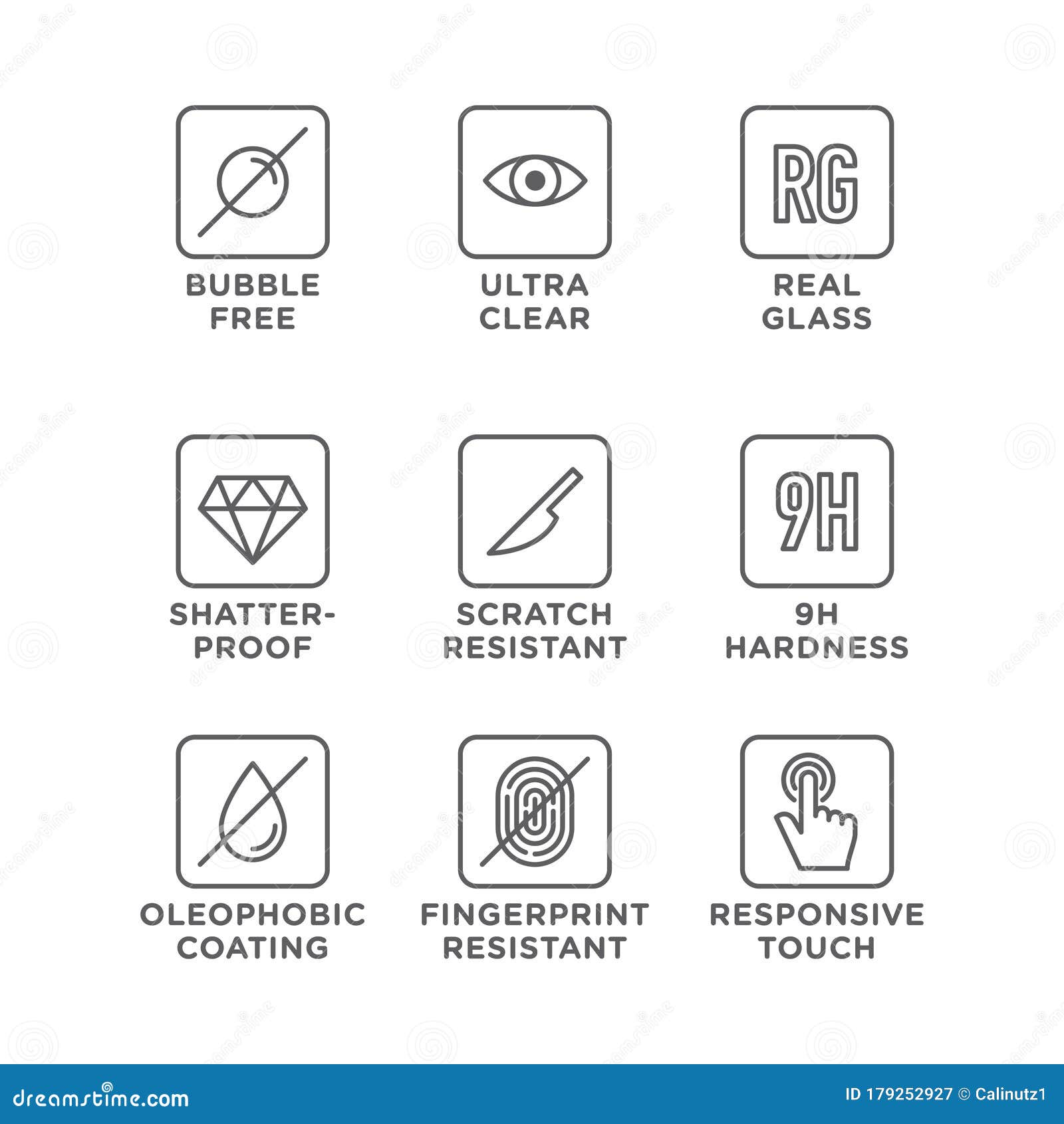 Smartphone Screen Protection Icon Set, Tempered Glass, Screen Stock ...