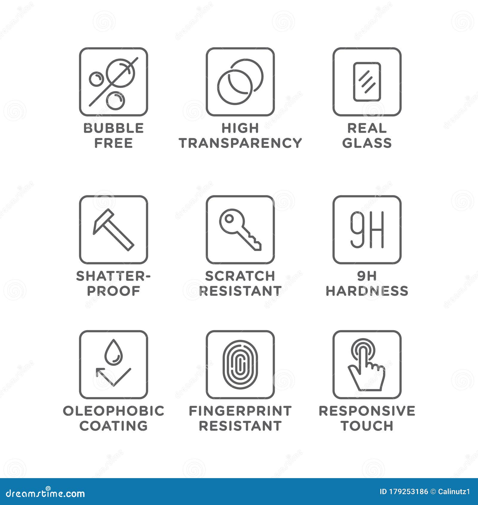 Smartphone Screen Protection Icon Set, Tempered Glass, Screen Stock ...