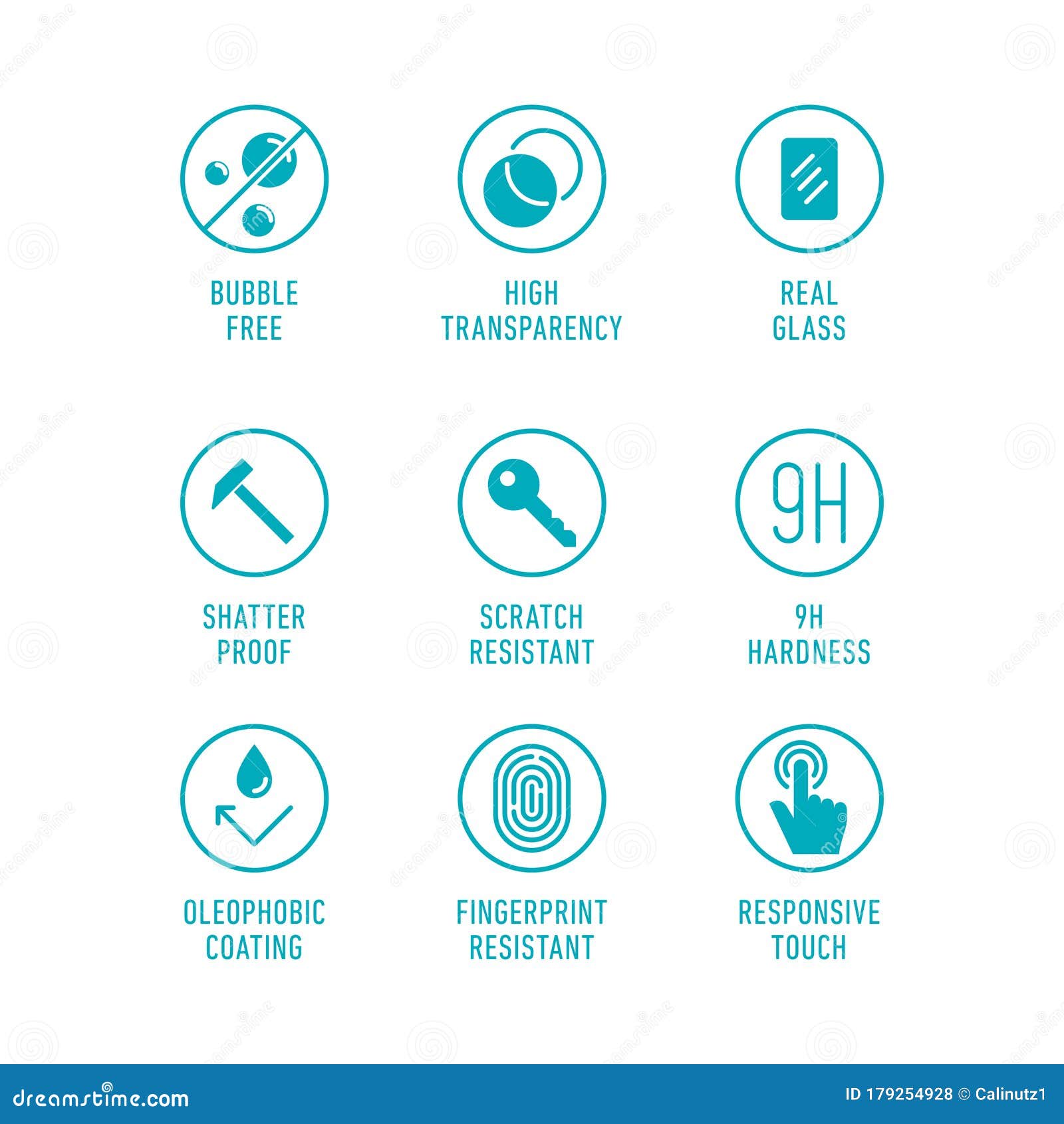 Smartphone Screen Protection Icon Set, Tempered Glass, Screen Stock ...