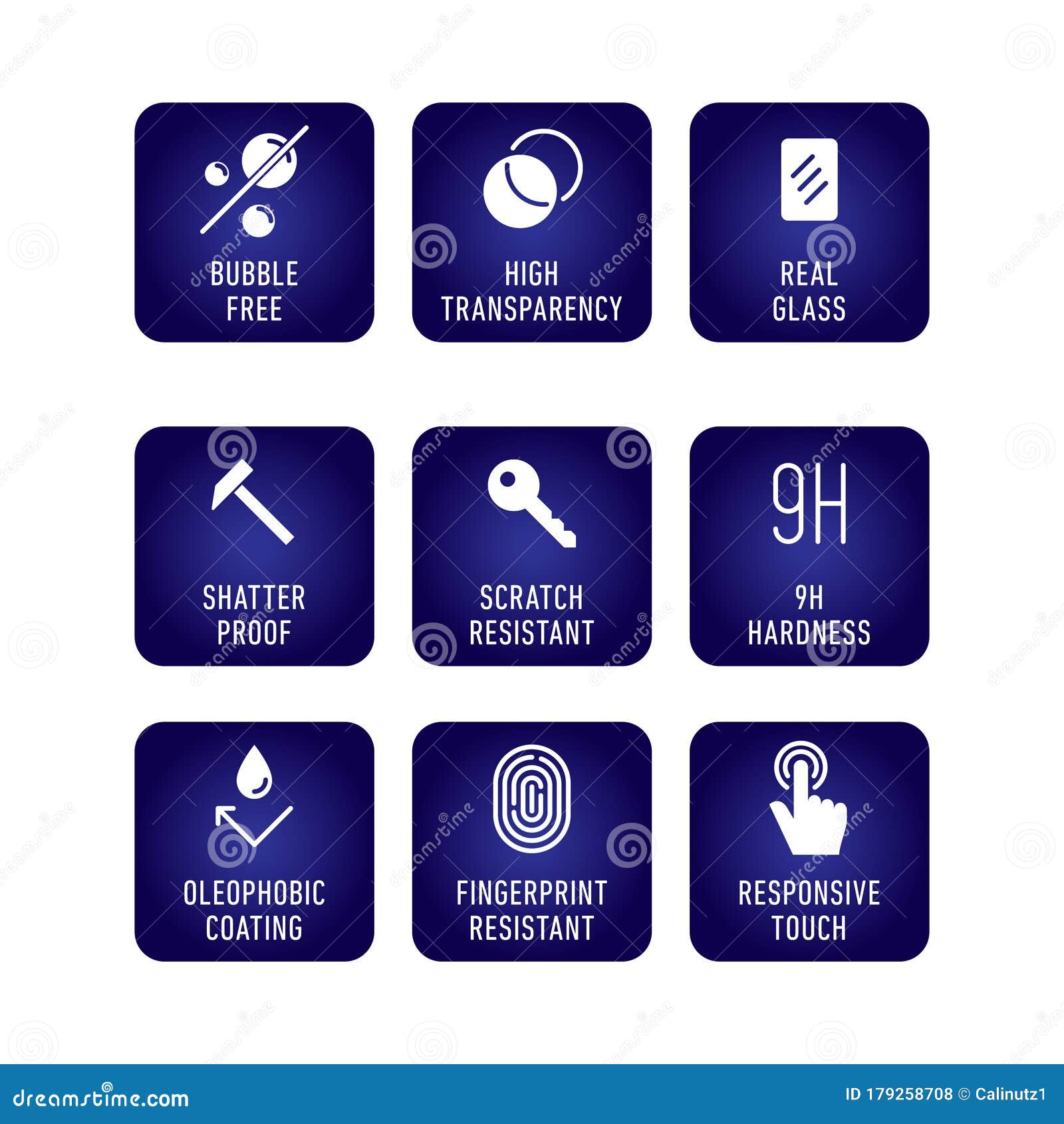Smartphone Screen Protection Icon Set, Tempered Glass, Screen Stock ...