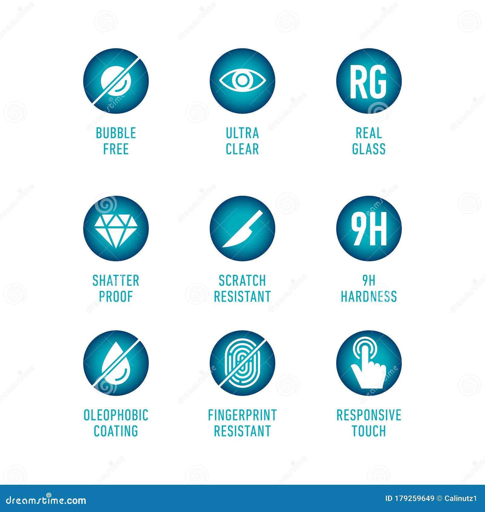 Smartphone Screen Protection Icon Set, Tempered Glass, Screen Stock ...