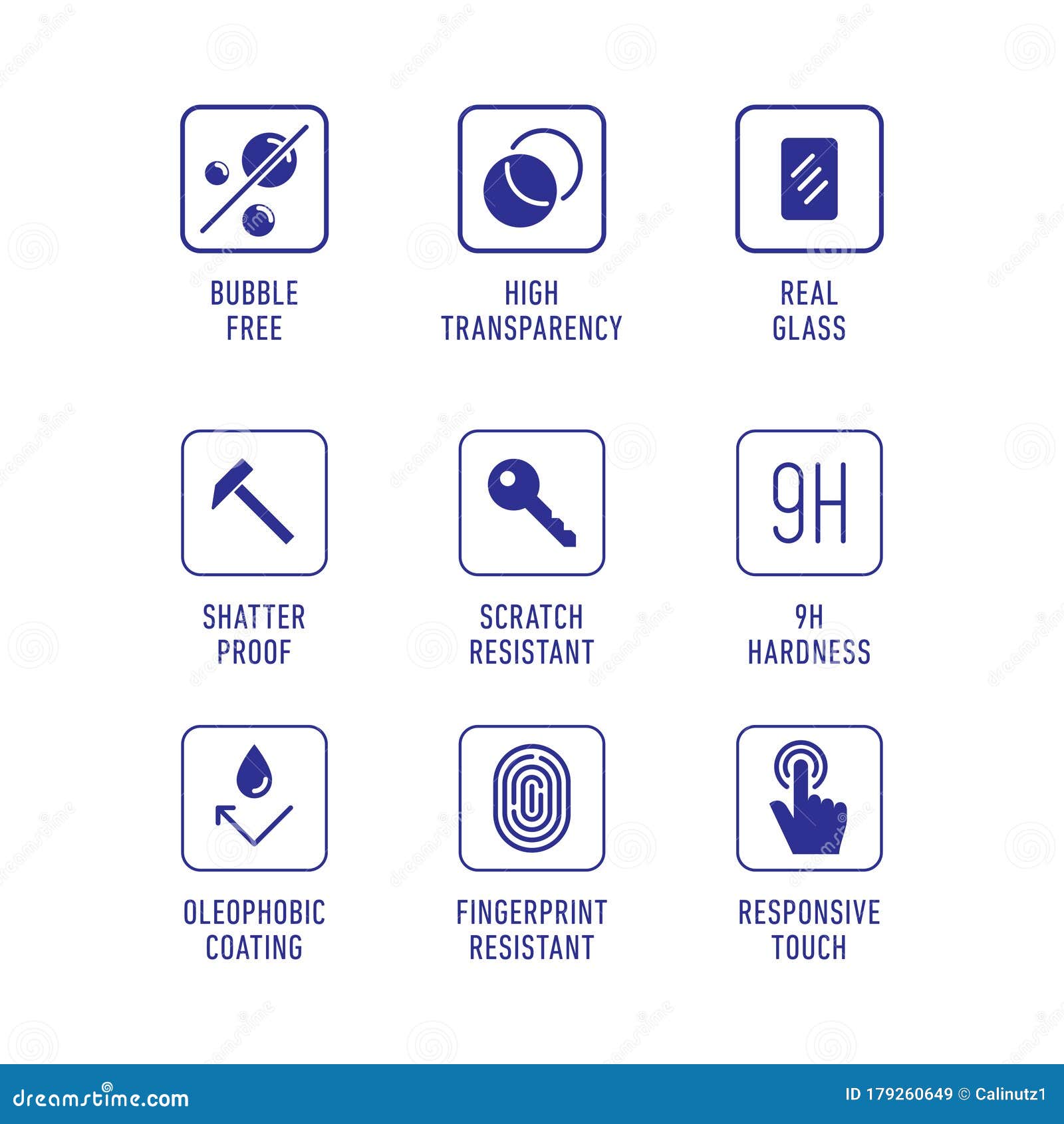 Smartphone Screen Protection Icon Set, Tempered Glass, Screen Stock ...