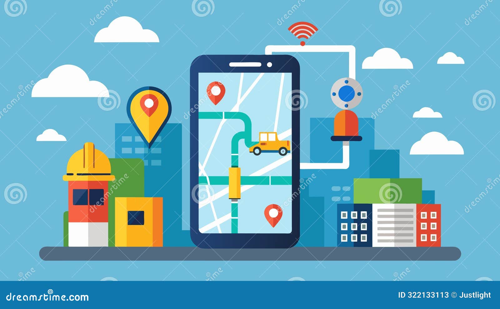 A Smartphone Screen Showing a Map of the Construction Site with Markers ...
