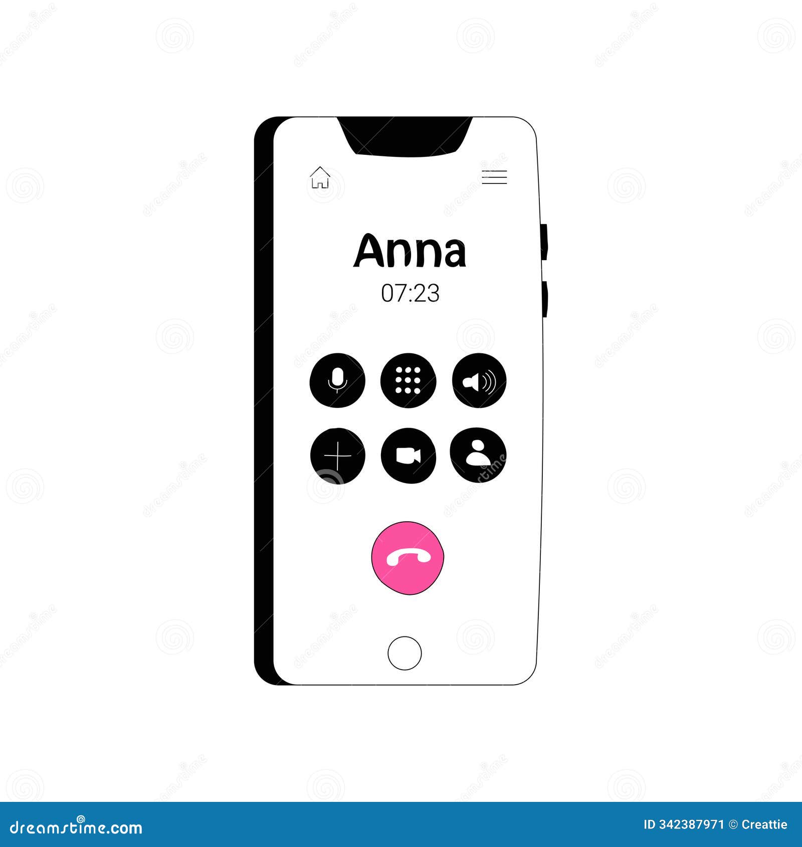 Smartphone Screen Showing Ongoing Call With Anna In Flat Vector ...