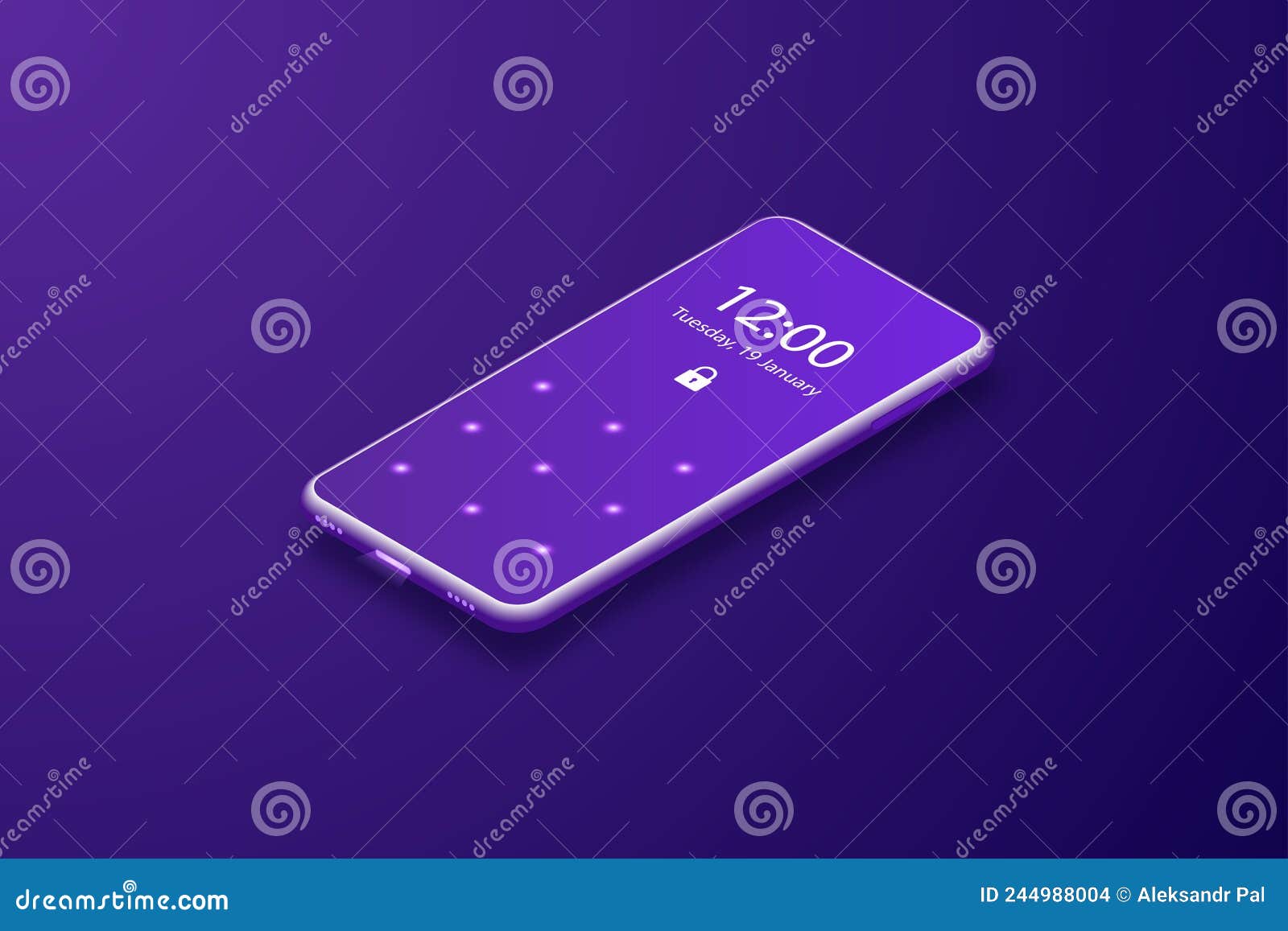 Smartphone with Security Lock Screen. Mobile Phone Isolated on Purple ...