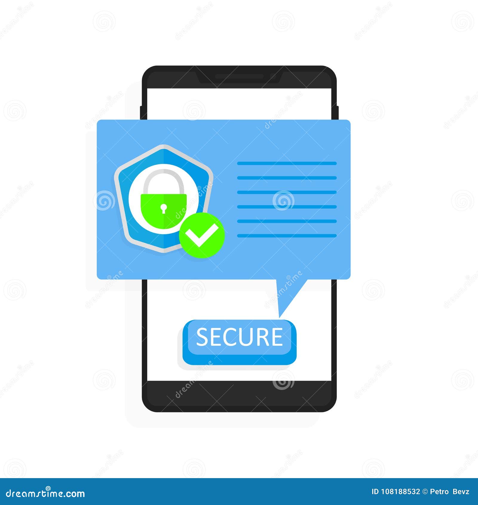 Smartphone Security Vector Illustration, Flat Style Mobile Phone with ...