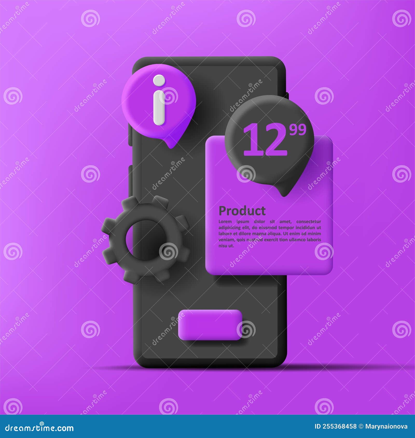 Smartphone Service 3d Icon with Cog Gear and Price Bubble Stock Vector ...