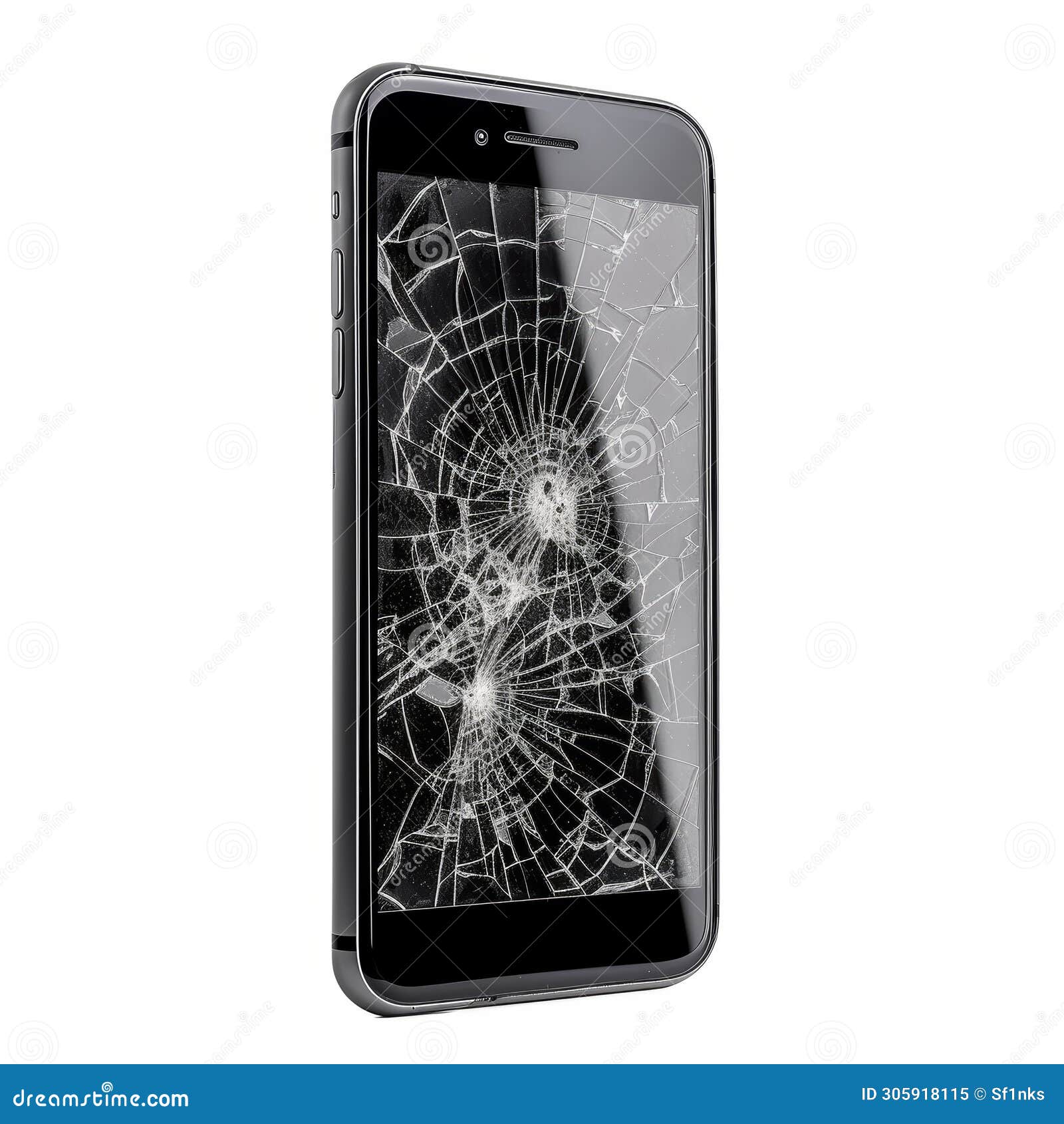 Smartphone with a Severely Cracked Screen, Displaying Intricate ...