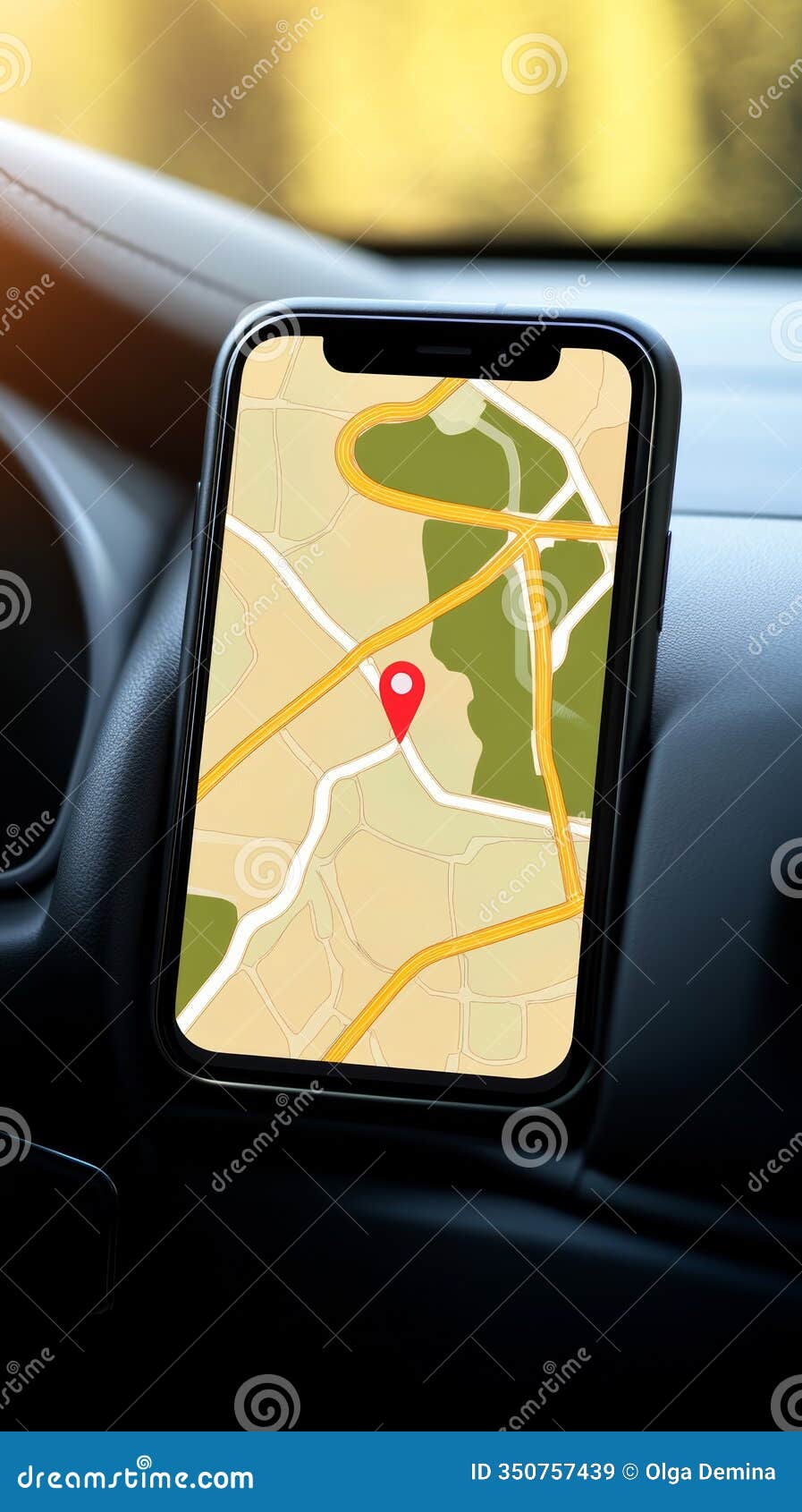 Smartphone Showing Navigation Map on Dashboard of Car Stock Image ...