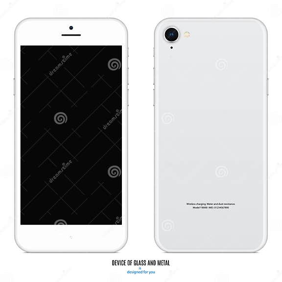 Smartphone Silver Color with Black Screen and Back Side on White ...