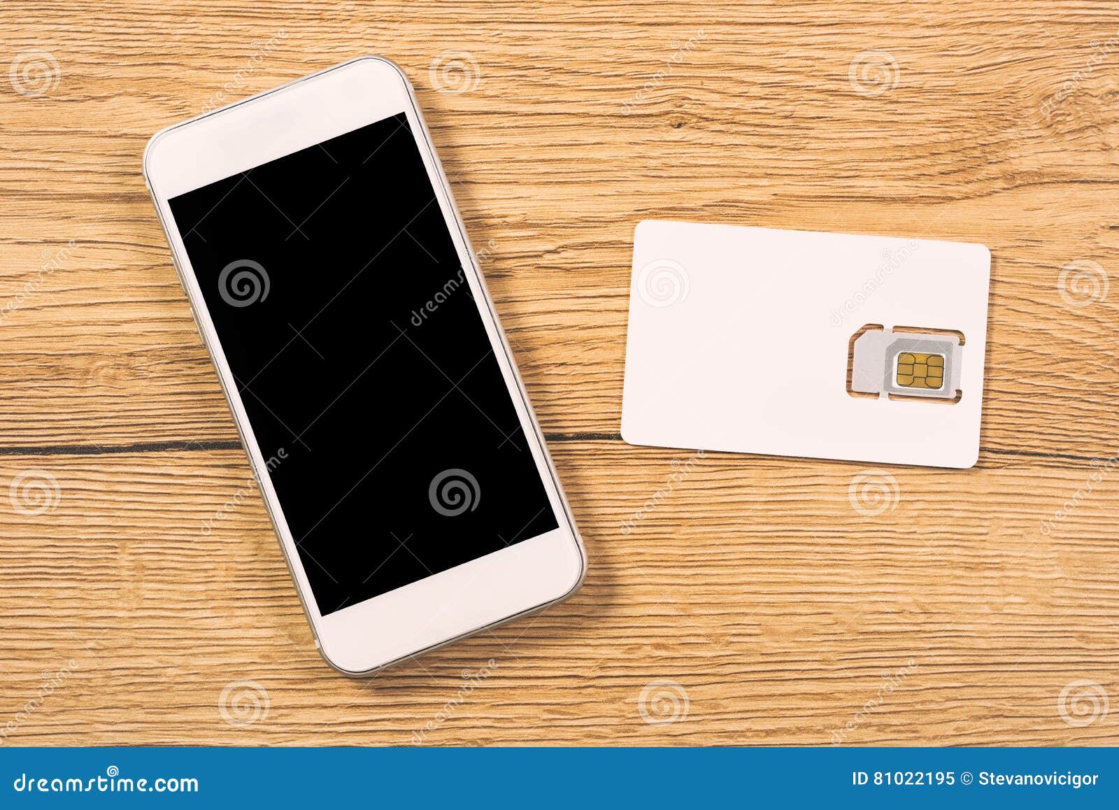 Smartphone and SIM Card on Office Table, Top View Stock Image - Image ...