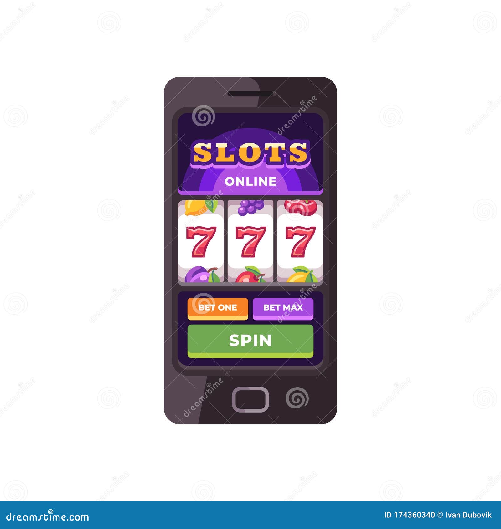 Smartphone with Slots Game on Screen. Online Casino Flat Illustration ...