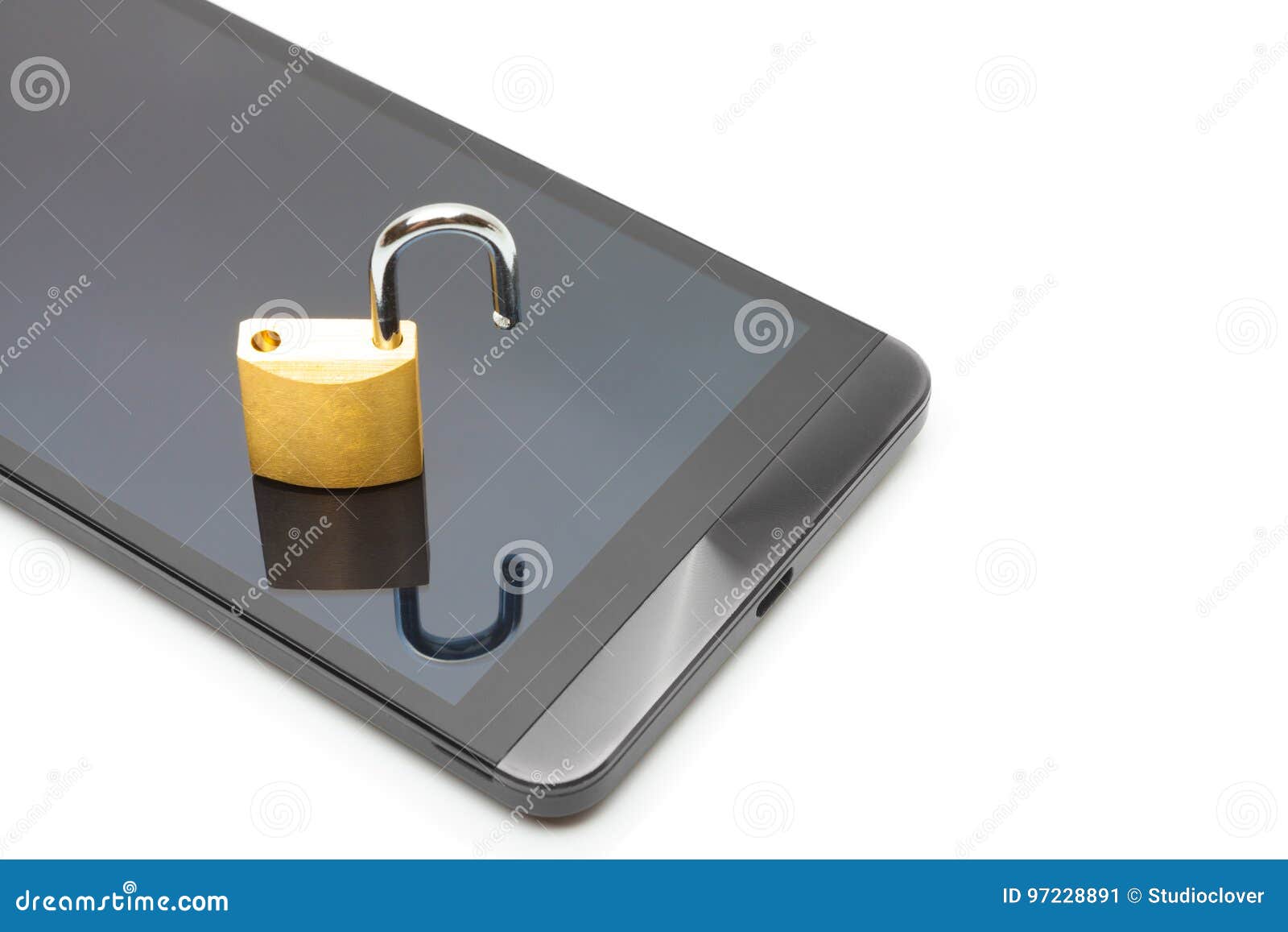 Smartphone with Small Lock in Unlocked Position Over it - Data ...