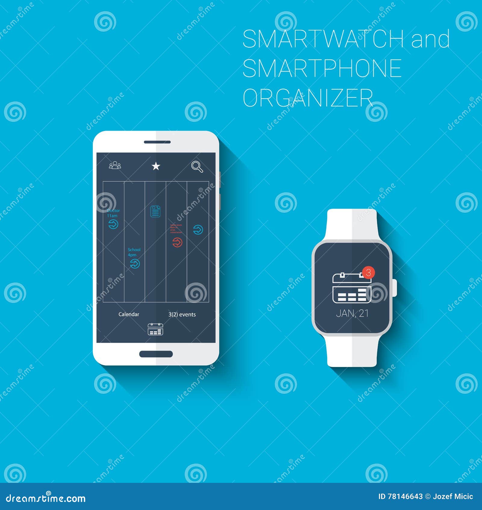 Smartphone and Smartwatch Organizer or Calendar Player User Interface ...