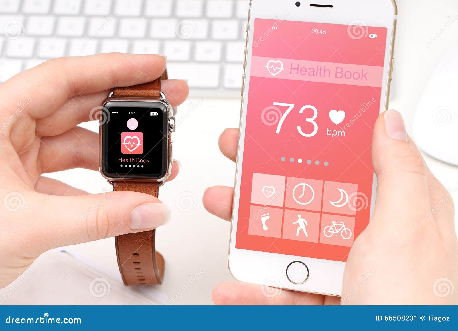 Smartphone and Smartwatch Sharing Health Data Stock Image - Image of ...