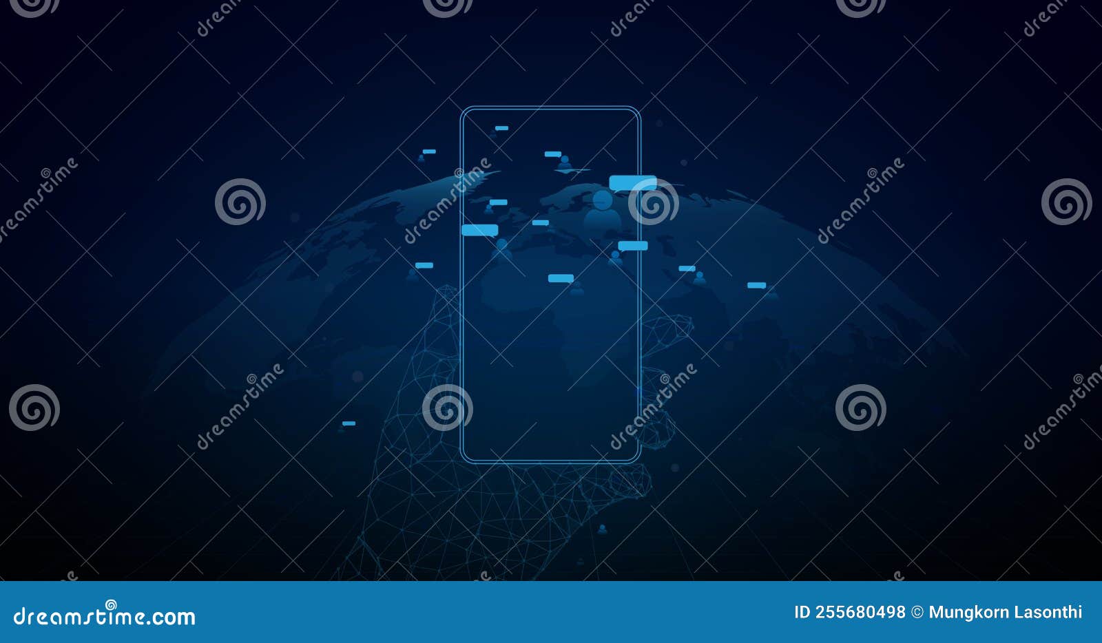 Smartphone with Social Media Communication on a World Map Background ...