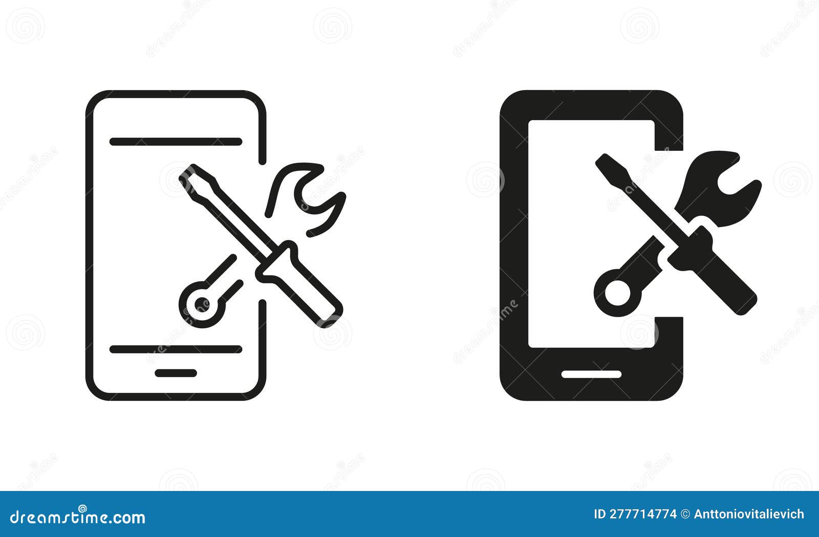 Smartphone Software Service Line Icon Set. Configuration and Technical ...