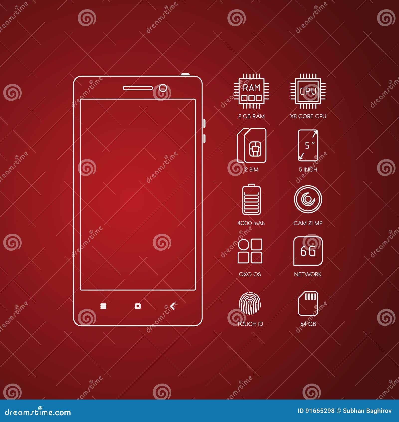 Smartphone Specifications with Flat Line Icons Stock Vector ...