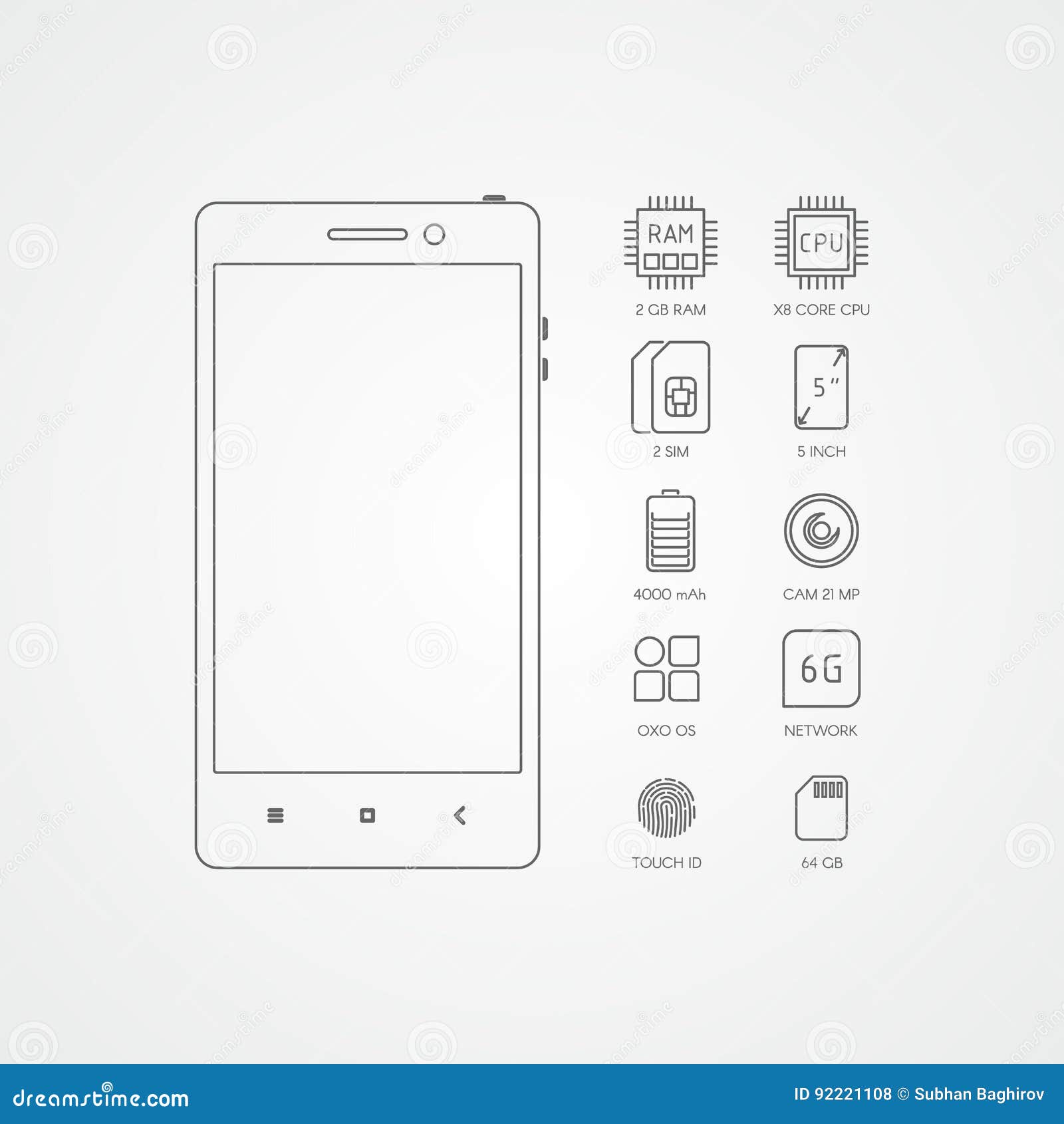 Smartphone Specifications with Flat Line Icons Stock Vector ...