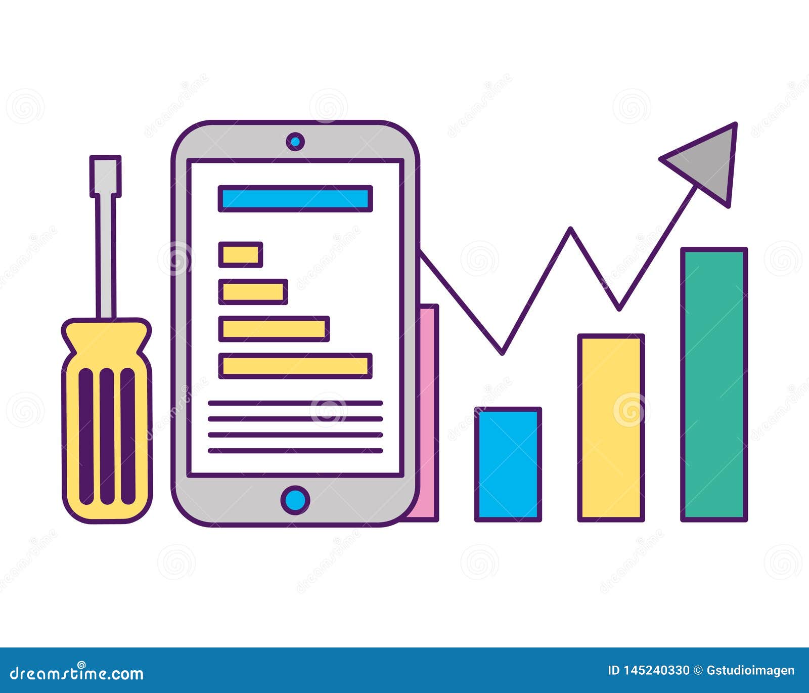 Smartphone Statistics Diagram Tool Support Stock Vector - Illustration ...