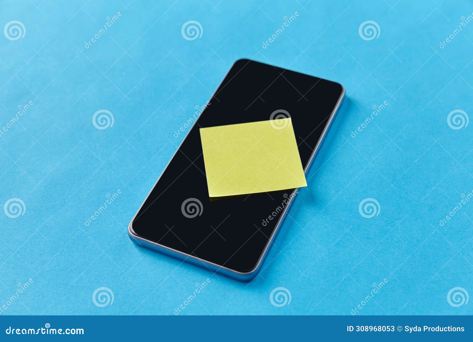 Smartphone with Sticky Note on Blue Background Stock Image - Image of ...