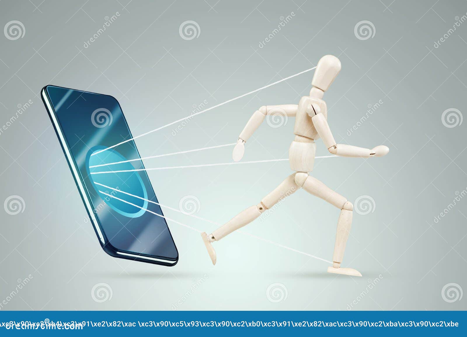 The Smartphone is Sucking in a Figurine of a Man of a Puppet. the ...