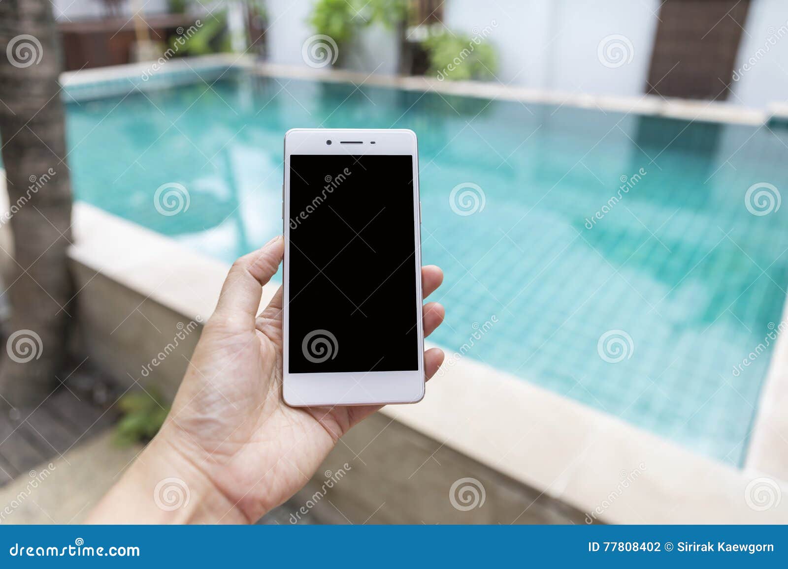 Smartphone with Swimming Pool Background Stock Photo - Image of ...