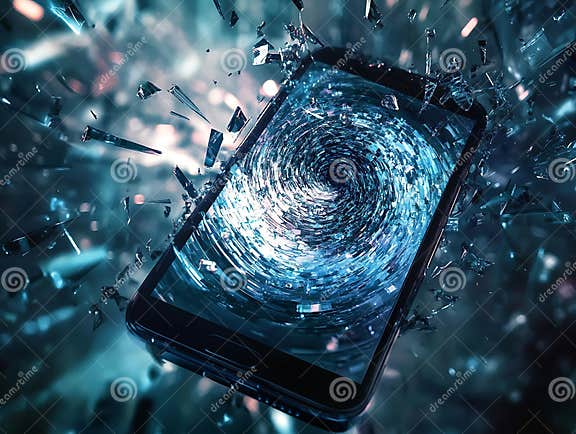 Smartphone with Swirling Blue Vortex Effect, Black Background Stock ...