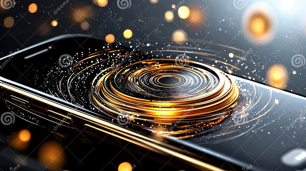 Smartphone with Swirling Golden Particles Creating Dynamic Visual ...