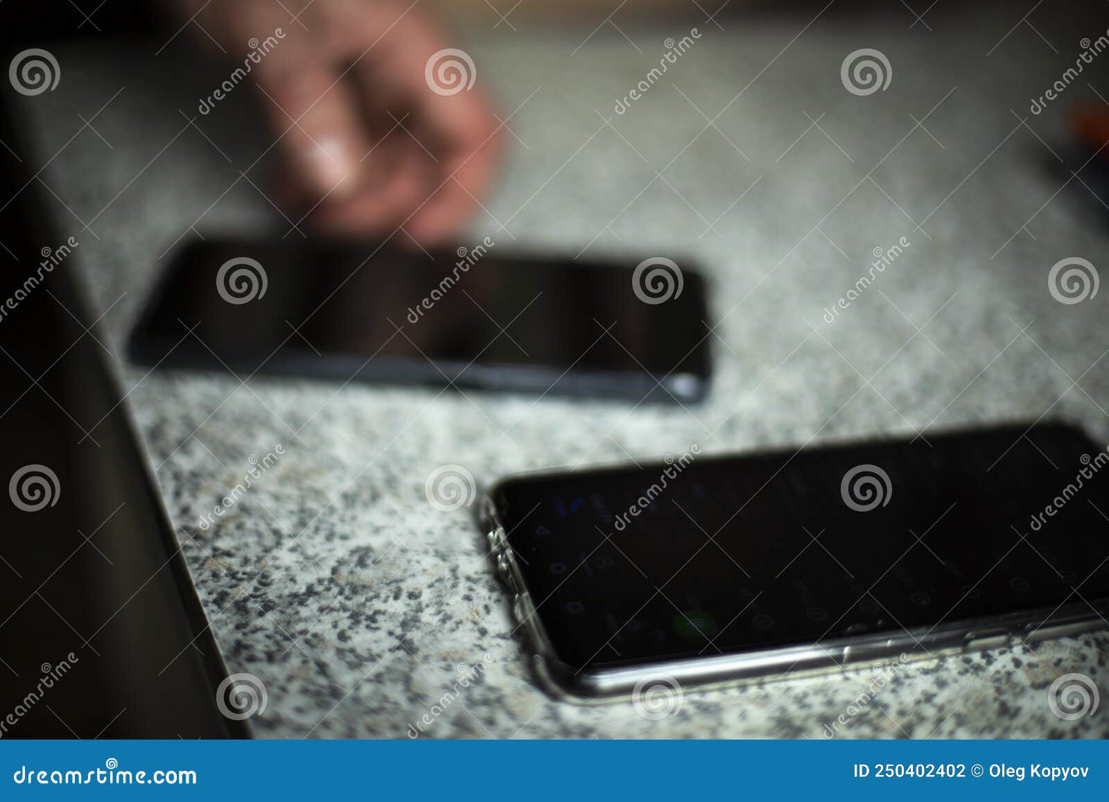 Smartphone on Table. Two Black Phones Stock Photo - Image of computer ...