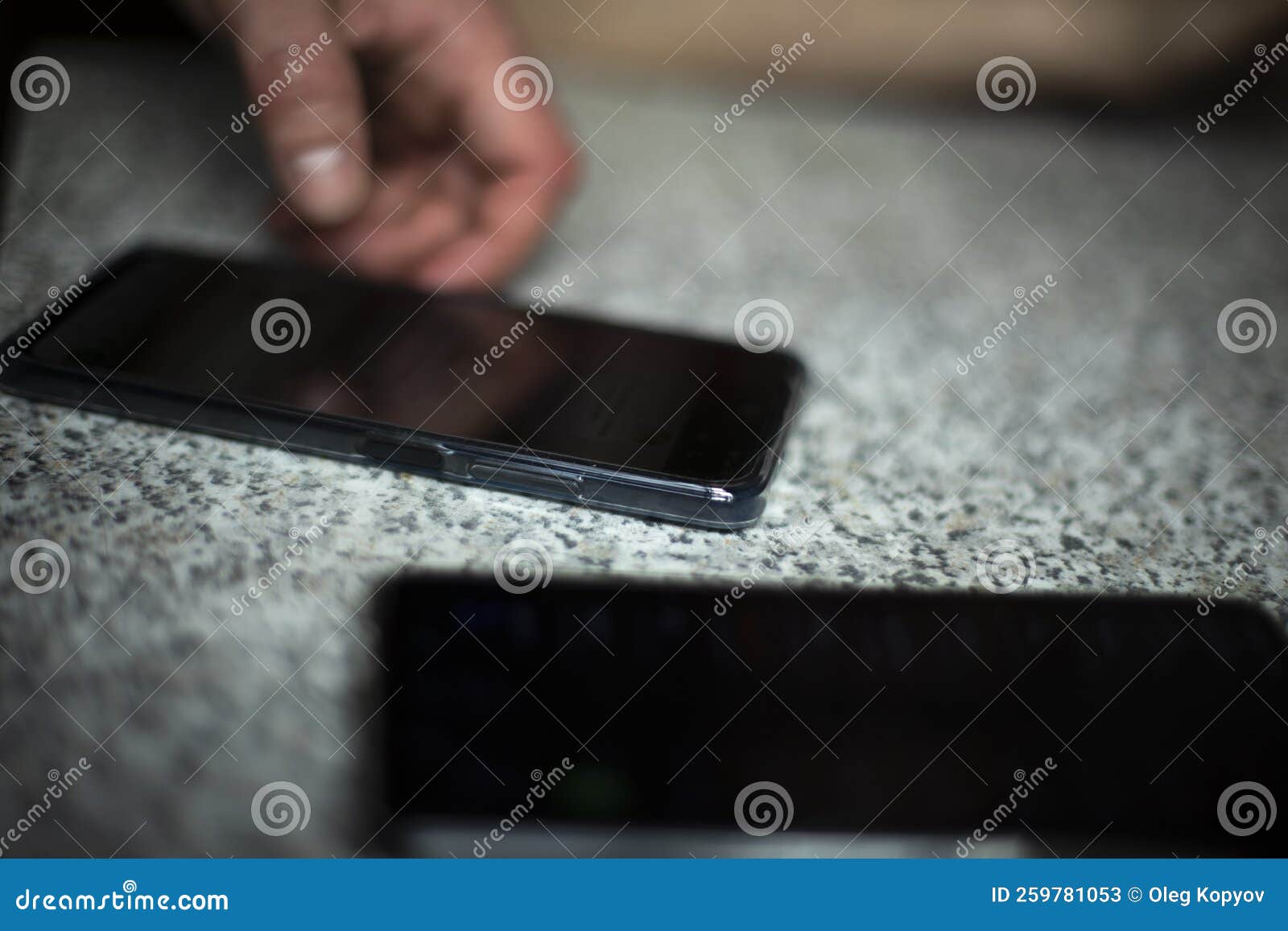 Smartphone on Table. Two Black Phones Stock Image - Image of desktop ...