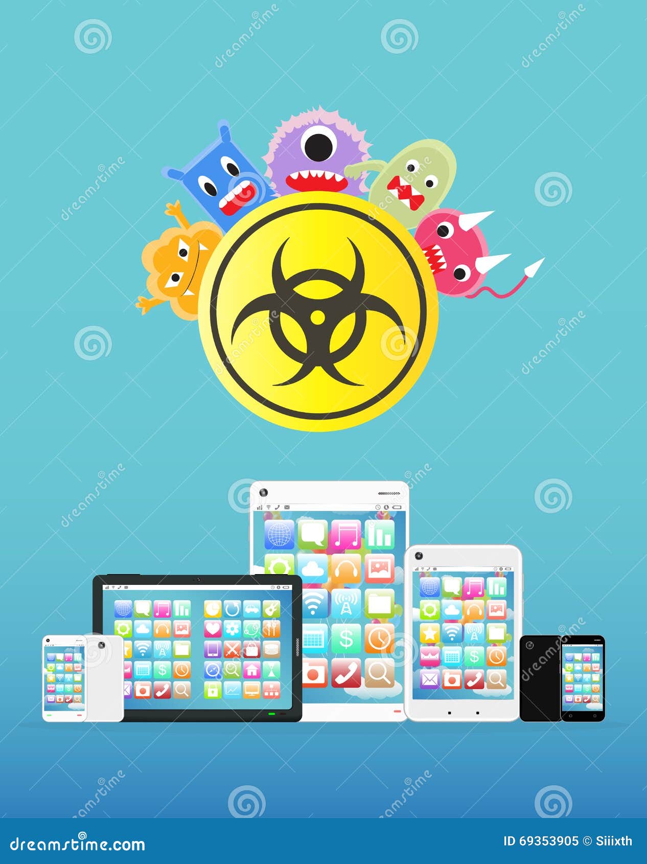 Smartphone and Tablet Infected Virus Stock Illustration - Illustration ...