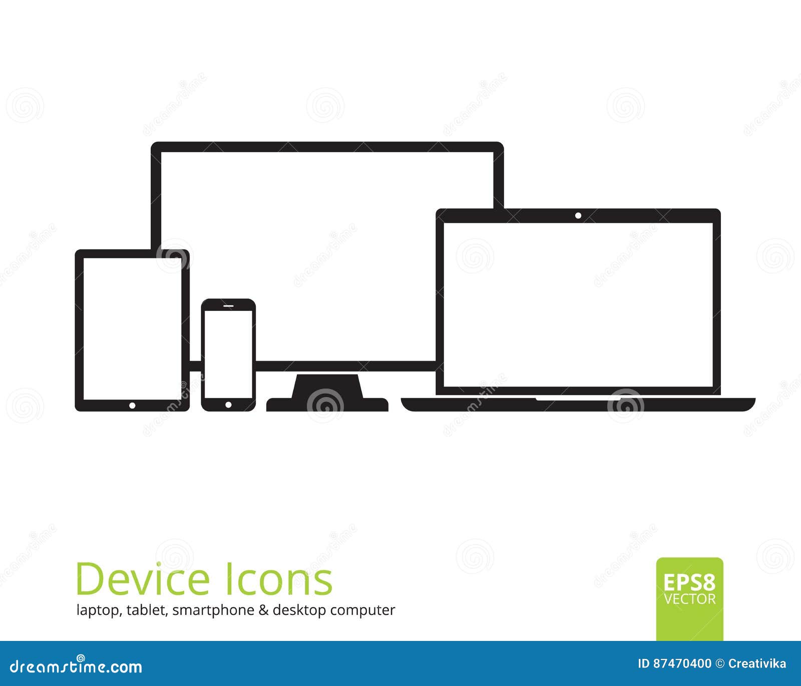 Smartphone, Tablet, Laptop and Desktop Computer Icons Stock Vector ...