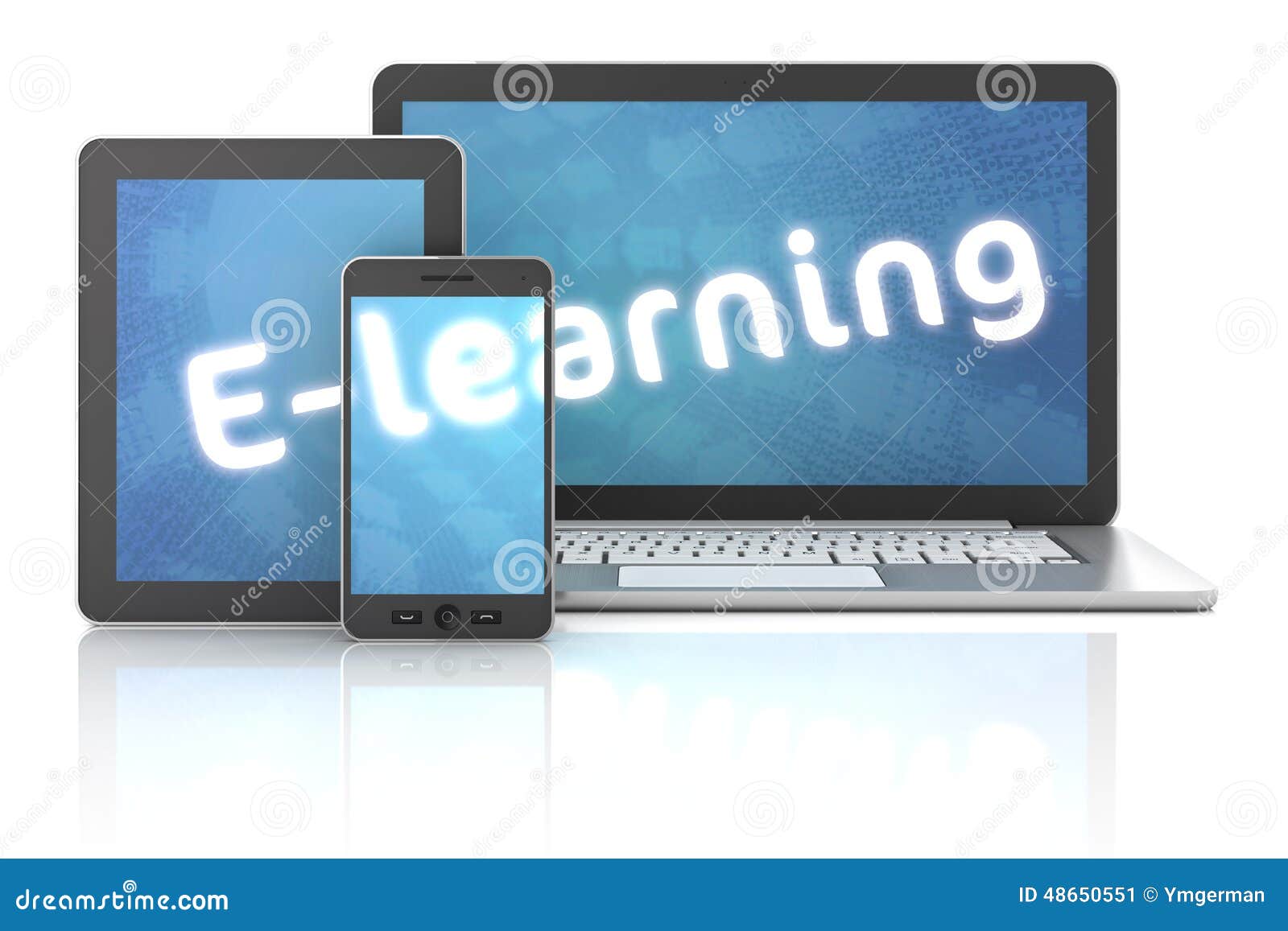 Smartphone, Tablet and Laptop with E-learning Text, 3d Render Stock ...