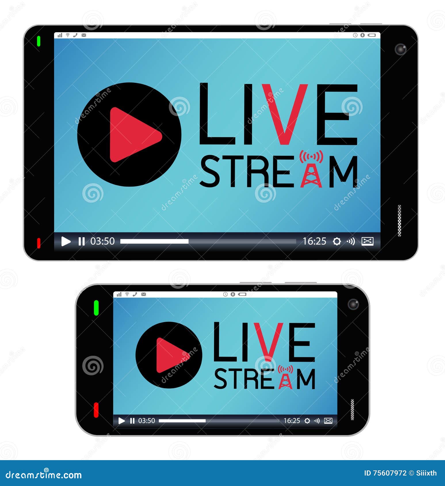 Smartphone and Tablet with Live Stream on a Screen Stock Vector ...