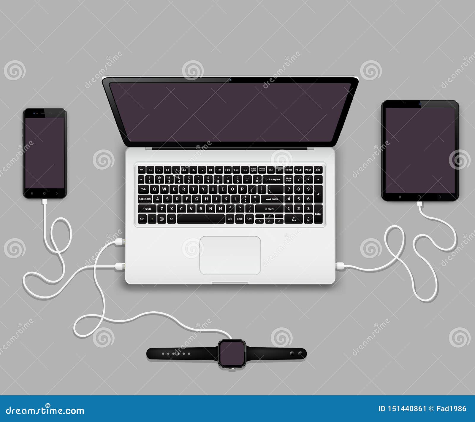 Smartphone, Tablet Pc and Smartwatch Connected To Laptop Computer Stock ...