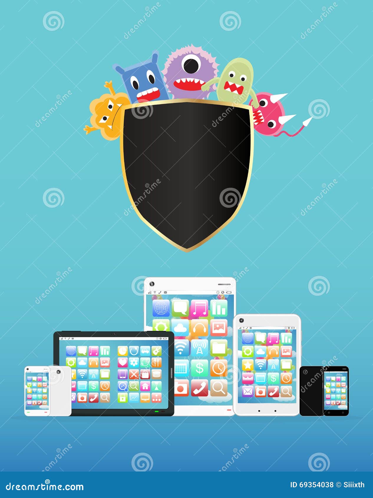 Smartphone and Tablet Protected Virus Stock Illustration - Illustration ...