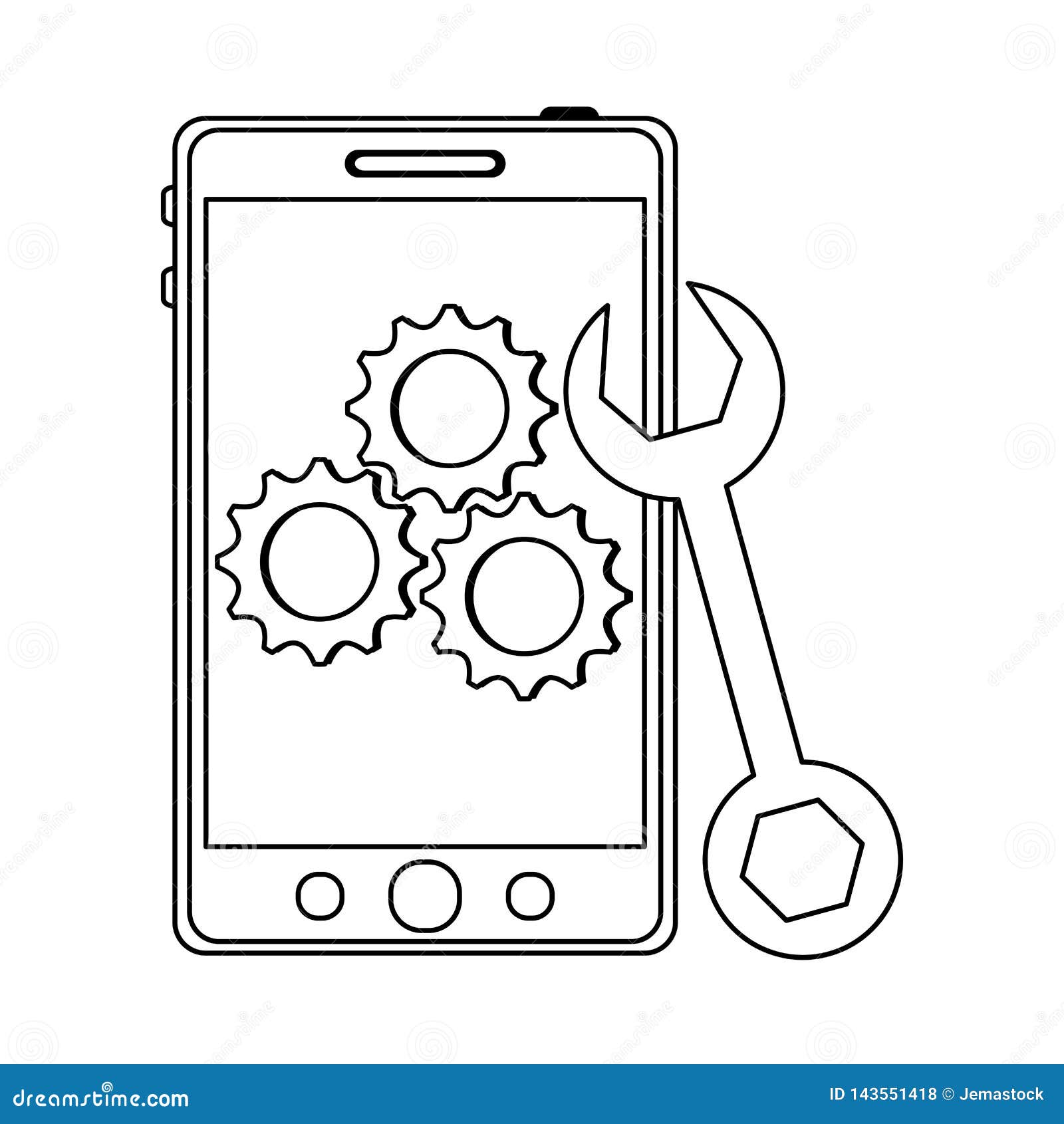 Smartphone Technical Support in Black and White Stock Vector - Illustration of modern ...
