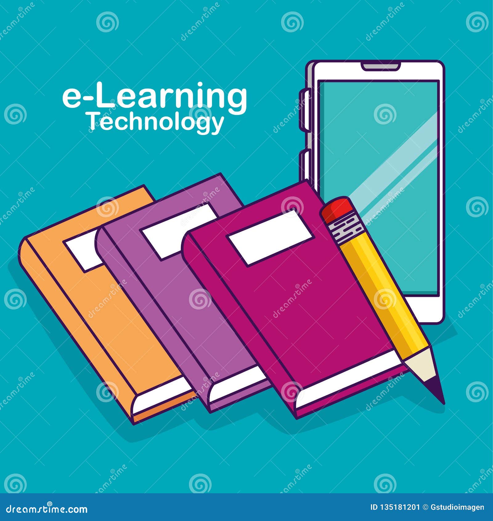 Smartphone Technology with Elearning Books and Pencil Stock Vector ...
