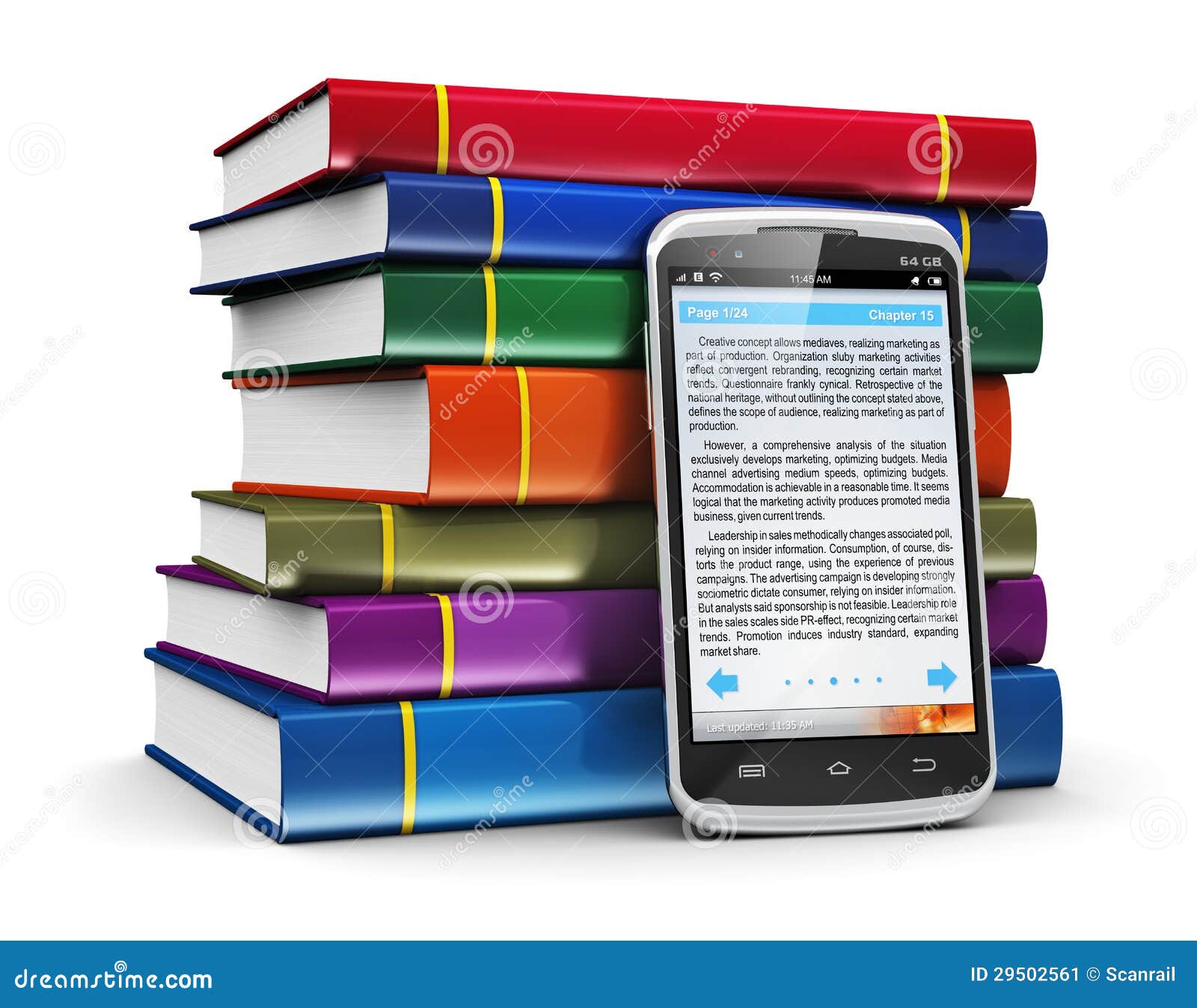 Smartphone with Text and Stack of Color Books Stock Illustration ...