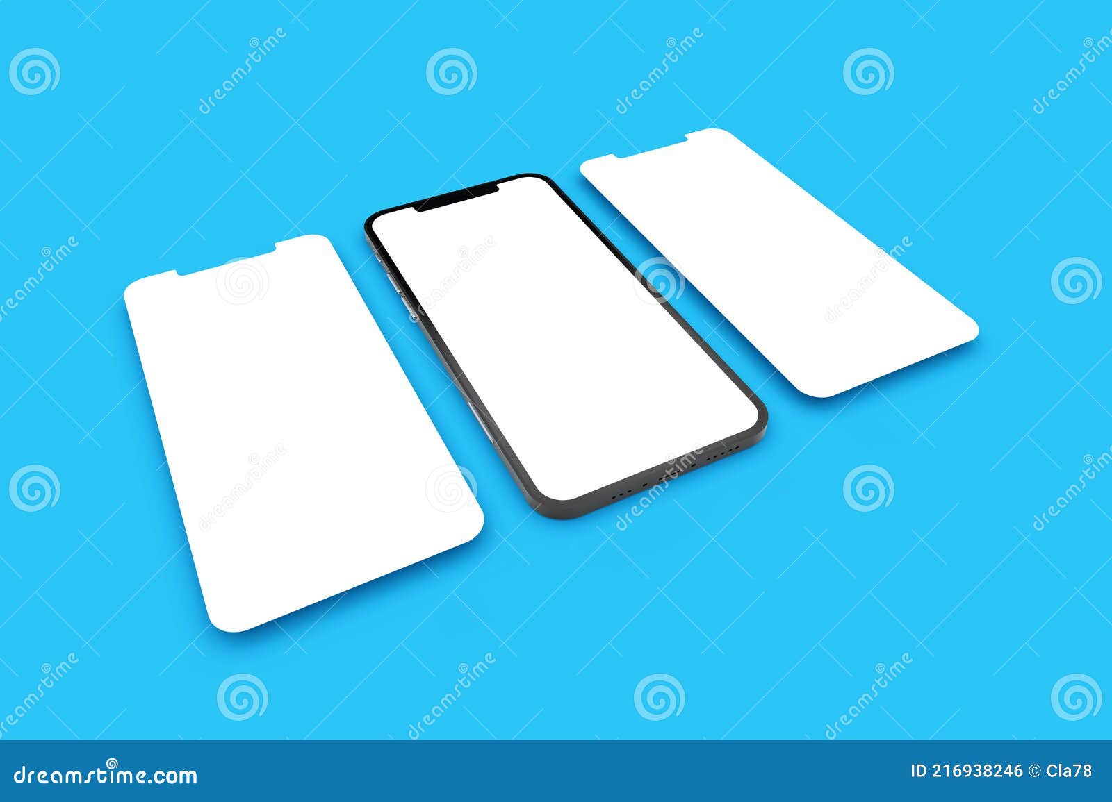 Smartphone with Three Screens Mockup Stock Illustration - Illustration ...