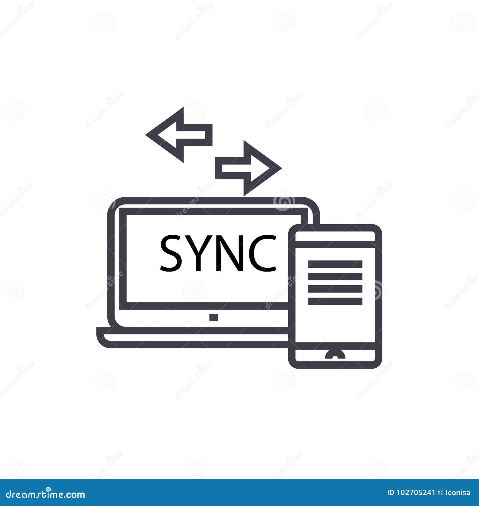 Smartphone To Computer Sync Concept Vector Thin Line Icon, Symbol, Sign ...