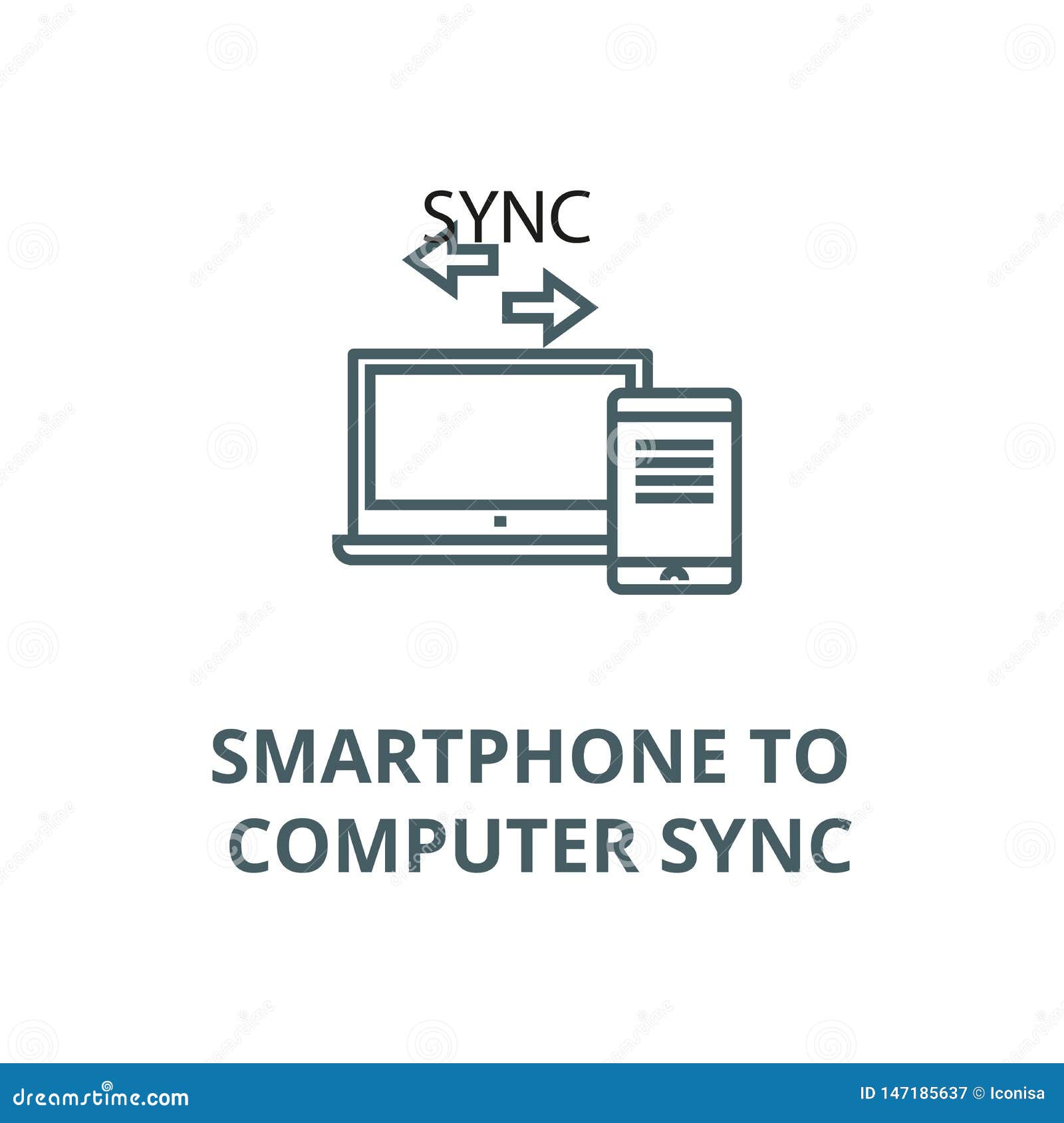 Smartphone To Computer Sync Vector Line Icon, Linear Concept, Outline ...