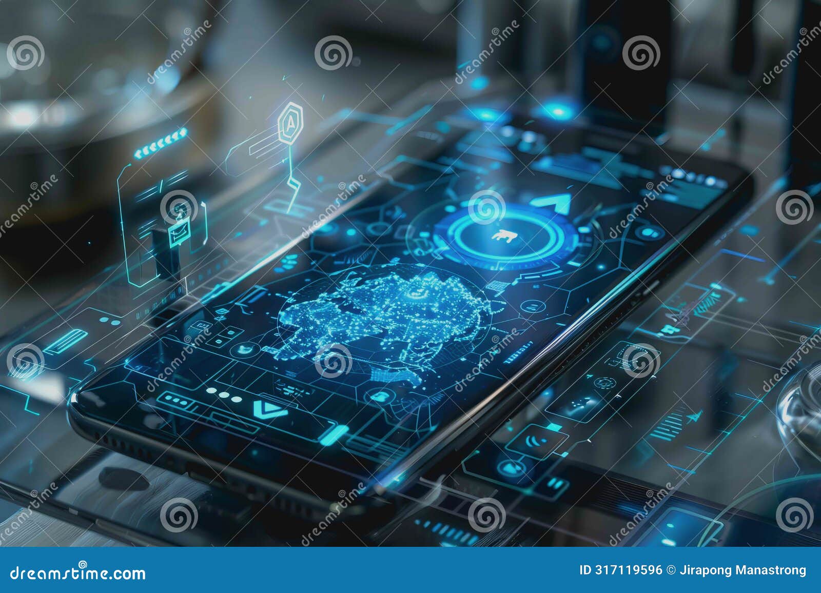 Smartphone a Transparent Display Shows User Interface Components, UX UI ...