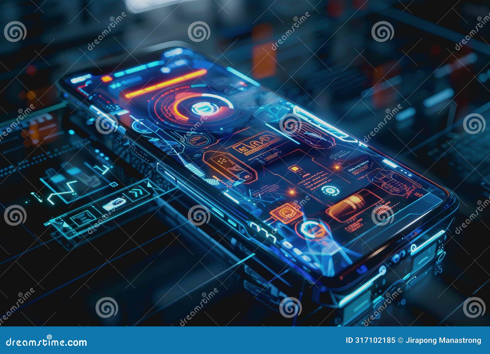 Smartphone a Transparent Display Shows User Interface Components, UX UI ...